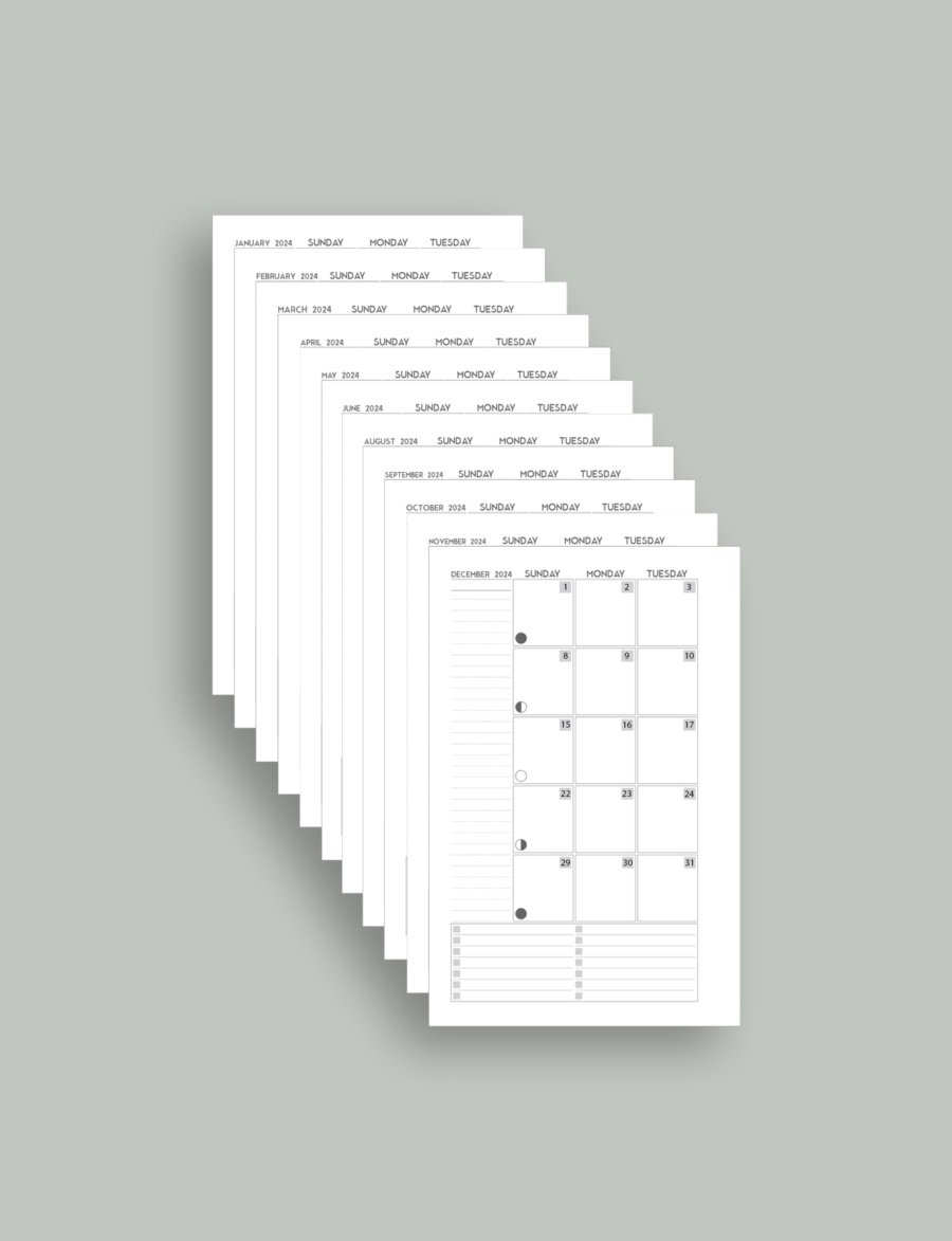Half-Letter (5.5" x 8.5") 2024 Calendar Template PDF Download
